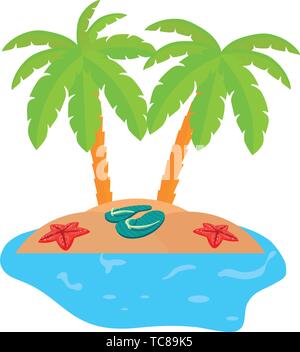 summer coastline scene with palms and flip flops vector illustration design Stock Vector Image ...