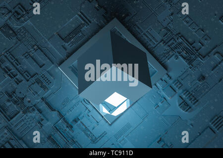 Three-dimensional rendering, circuit board with blue chip Stock Photo ...