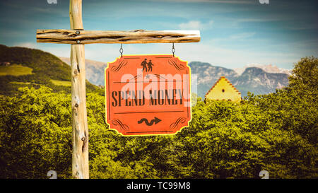 Street Sign the Direction Way to Spend Money Stock Photo - Alamy