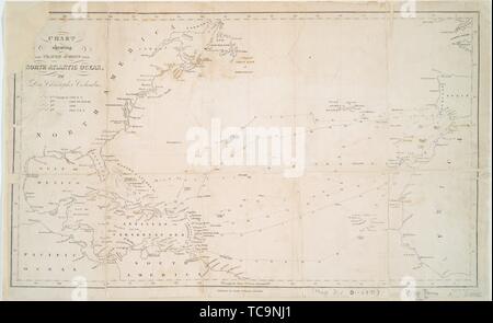 Chart shewing the tracks across the North Atlantic Ocean, of Don ...