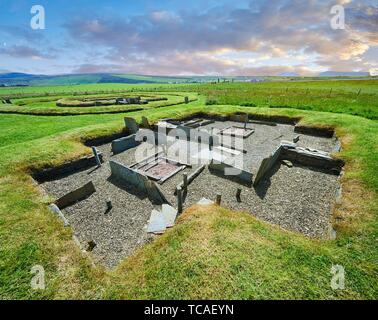 Neolithic Barnhouse Settlement archaeological site, circa 3000 BC, Loch ...