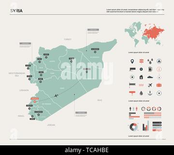 Map of Syria with pin of country capital. Syria Map with neighboring ...