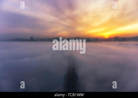 Flow fog of Dalian Xingwan Bridge Stock Photo - Alamy