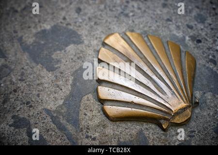 Shell symbol tile of the Camino de Santiago de Compostella pilgrimage ...