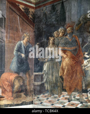 This painting by Fra Filippo Lippi, *The Beheading of John the Baptist*, depicts the dramatic ...