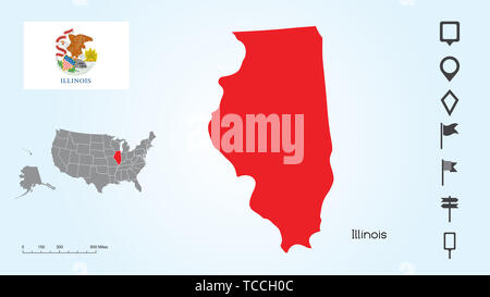 Illinois State Flag Map Illustration with clipping path Stock Photo - Alamy