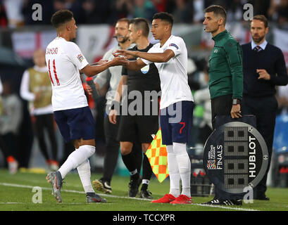 England's Jadon Sancho, Jesse Lingard and Marcus Rashford during the ...