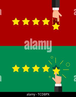 Hand giving five star rating isolated on white background. Flat vector ...