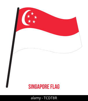 Singapore country flag on wavy silk fabric background panorama Stock ...