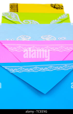 Bunch of color envelopes close-up isolated on white Stock Photo - Alamy