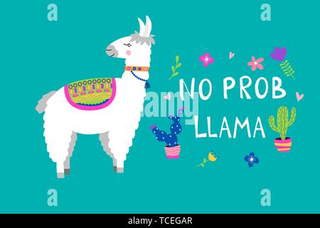 Cute card with cartoon llama. Motivational and inspirational quote ...