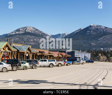 INVERMERE, CANADA - MARCH 21, 2019: main street in small town in ...