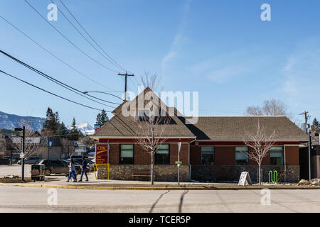INVERMERE, CANADA - MARCH 21, 2019: main street in small town in ...