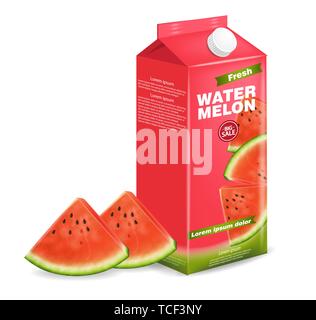Watermelon juice box Vector realistic. Product placement label design ...