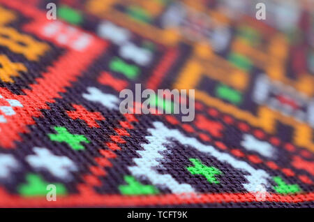 Traditional Ukrainian folk art knitted embroidery pattern on textile ...