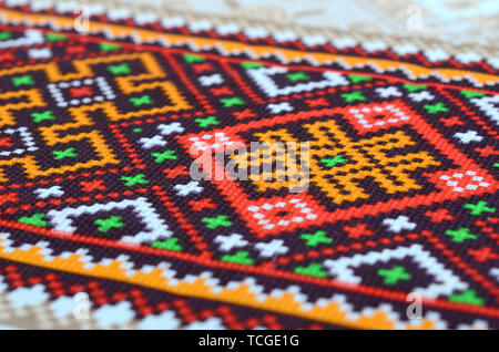 Traditional Ukrainian folk art knitted embroidery pattern on textile ...