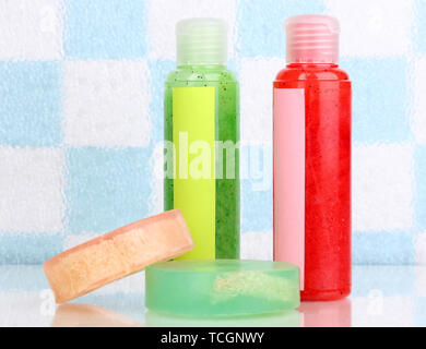 Scrubs and soaps in bathroom Stock Photo - Alamy