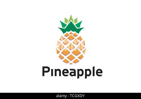Geometric yellow orange pineapple with tropical leaves and fruits ...