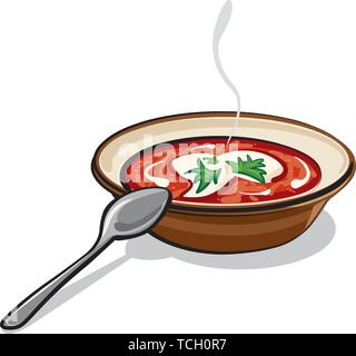 Borscht, traditional Ukrainian and Russian beet soup. Cartoon vector ...