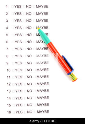 Yes, no or maybe cheklist close-up Stock Photo - Alamy