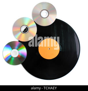 Black vinyl record and CD disks isolated on white Stock Photo - Alamy
