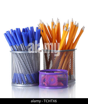 Color holders for office supplies with them isolated on white Stock ...