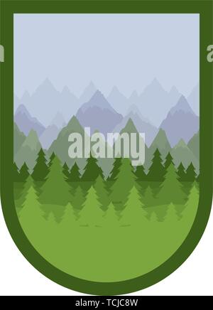 Isolated pine trees inside shield label design Stock Vector Image & Art ...