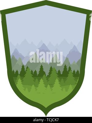 Isolated pine trees inside shield label design Stock Vector Image & Art ...