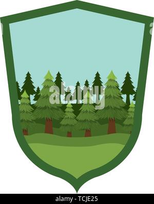 Isolated pine trees inside shield label design Stock Vector Image & Art ...