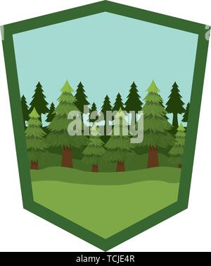 Isolated pine trees inside shield label design Stock Vector Image & Art ...