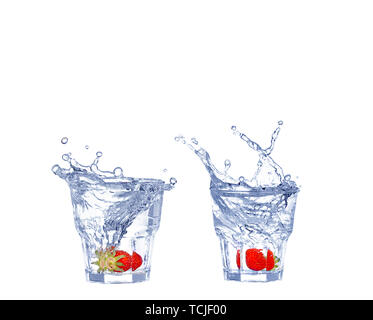 collage Strawberries, ice cubes into the glass Stock Photo - Alamy