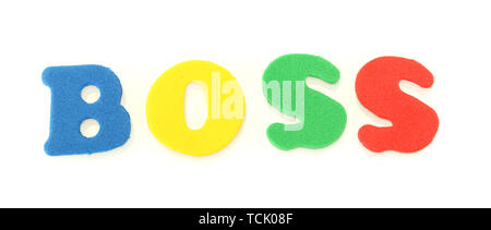 Inscription Boss of English letters, isolated on white Stock Photo - Alamy