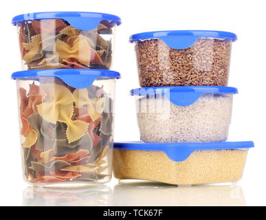 Filled plastic containers isolated on white Stock Photo - Alamy