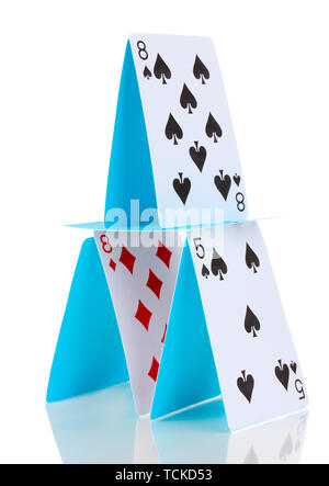 Card house isolated on white Stock Photo - Alamy