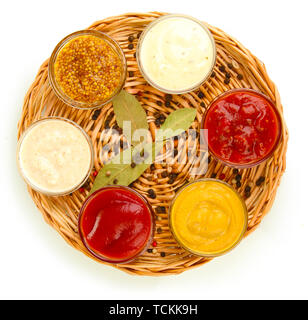 various sauces on wicker mat Stock Photo - Alamy