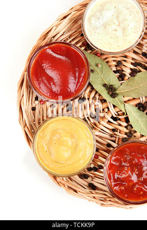 various sauces on wicker mat Stock Photo - Alamy