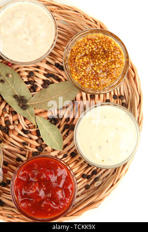 various sauces on wicker mat Stock Photo - Alamy