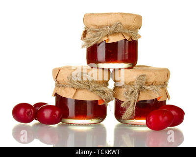 Jars of jam from the cornel isolated on white Stock Photo - Alamy