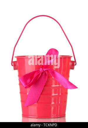 Pink bucket isolated on white background. Decorative small bucket ...