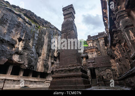 Ellora caves- stone pillar Stock Photo - Alamy