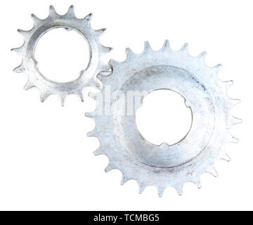 Metal cogwheels isolated on white Stock Photo - Alamy