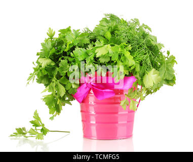 Pink bucket with parsley and dill isolated on white Stock Photo - Alamy