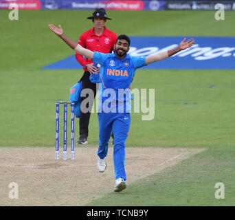 Jasprit Bumrah of India celebrates taking the wicket of Ben Stokes of ...
