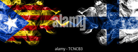 Finland, Finnish vs Catalonia, Catalan, Catalonian, Spain smoky flags ...