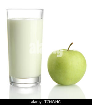 Glass of kefir and green apple, isolated on white Stock Photo - Alamy