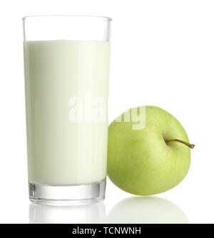 Glass of kefir and green apple, isolated on white Stock Photo - Alamy
