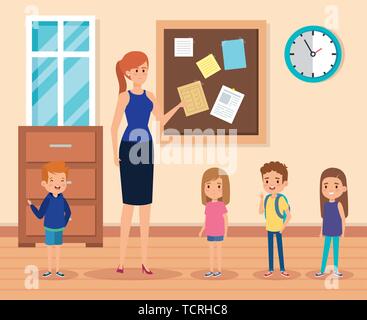 woman teacher with girls and boys students Stock Vector Image & Art - Alamy