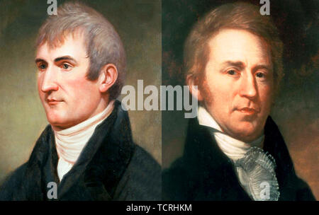 Explorers Meriwether Lewis and William Clark with their Native American ...