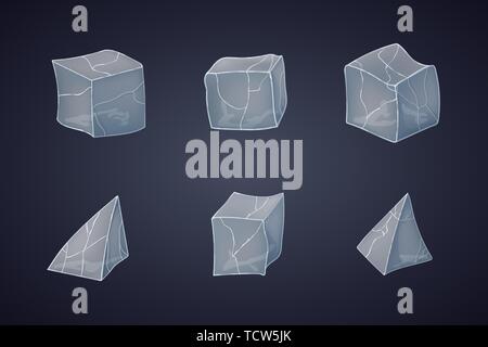 Set of transparency ice cubes and pyramids. Vector illustration. 3D design. White background ...