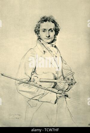 Niccolo Paganini with his violin by Ingres 1819 Pencil drawing Stock ...